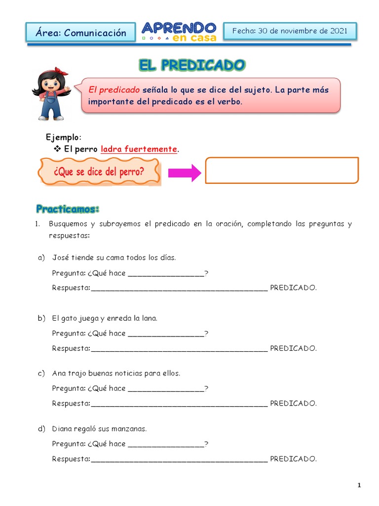 Ejercicios sobre el Predicado para Niños | PDF | Predicado (Gramática)