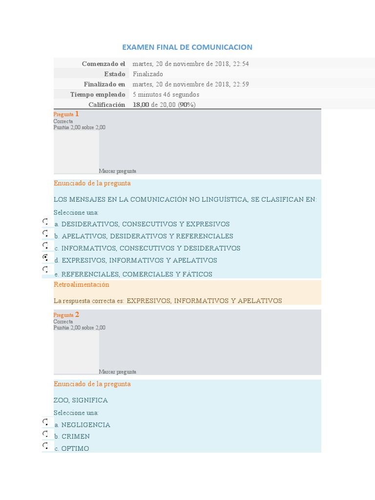Examen Final de Comunicacion | PDF | Comunicación | Comunicación humana