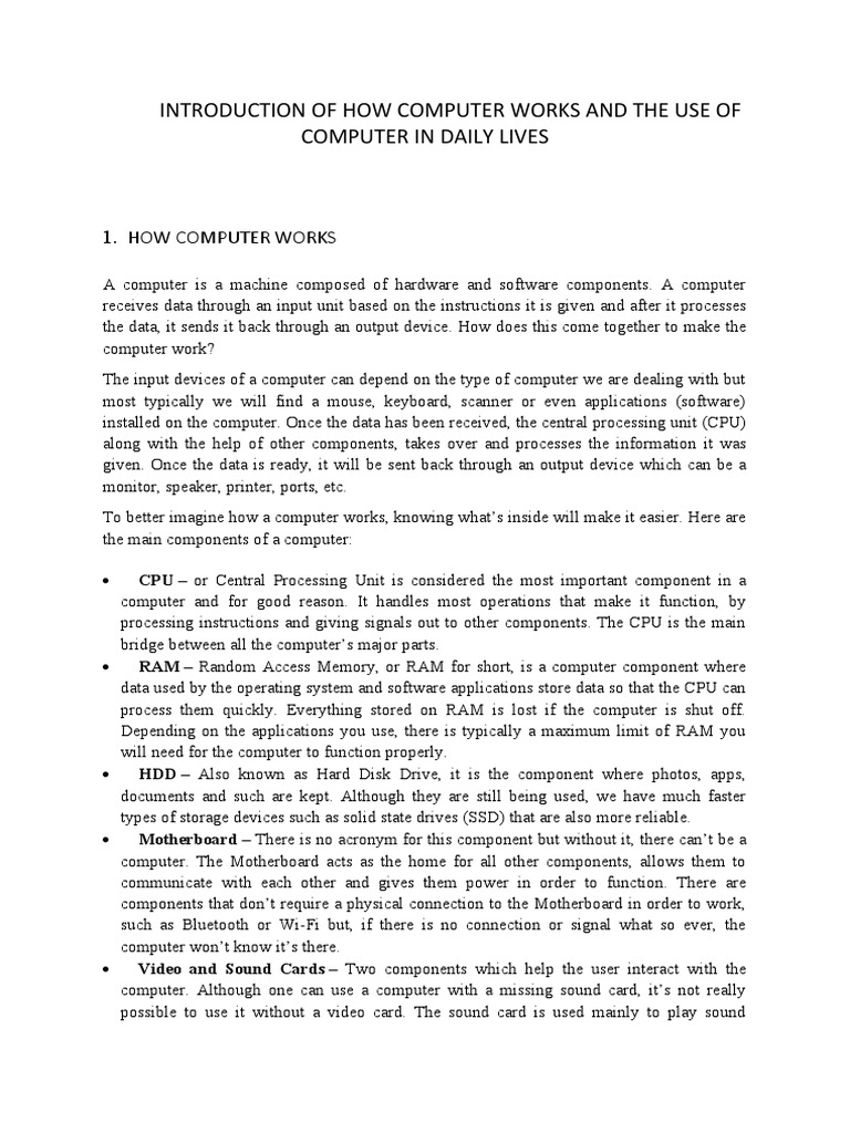 Introduction of How Computer Works and The Use of Computer in Daily Lives | PDF | Input/Output ...