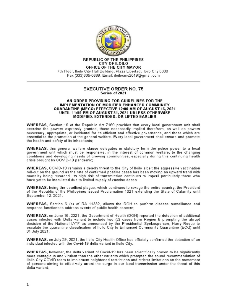 Iloilo City MECQ Guidelines August 2021 | PDF