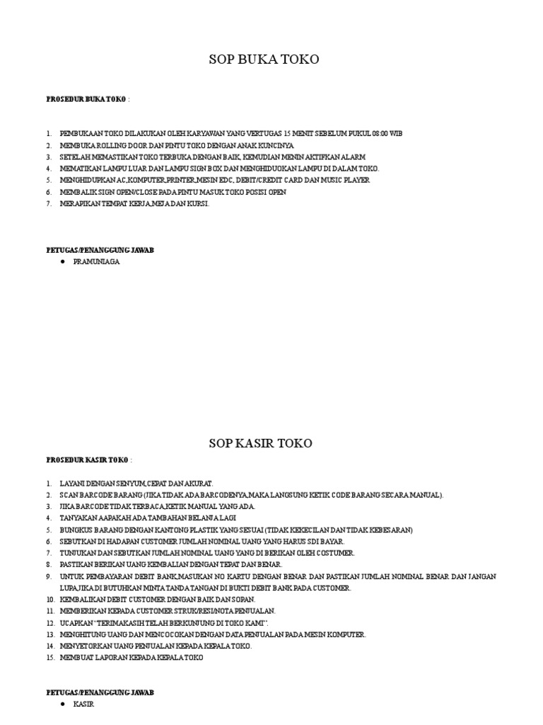 Sop Buka Toko | PDF
