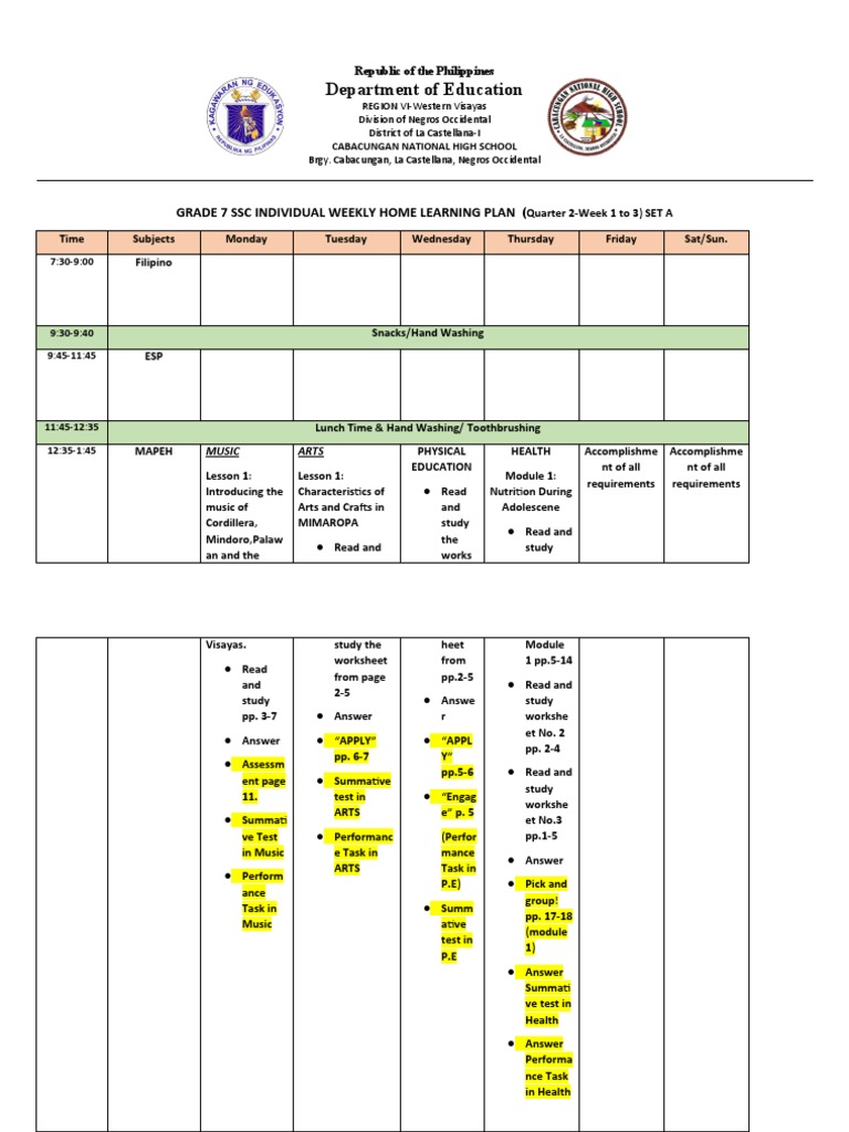 Grade 7 Weekly Learning Plan | PDF | Biology | Organisms