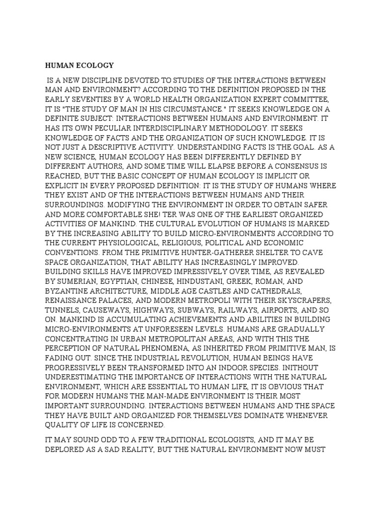 Understanding the Emergence of Human Ecology: Tracing its Intellectual ...