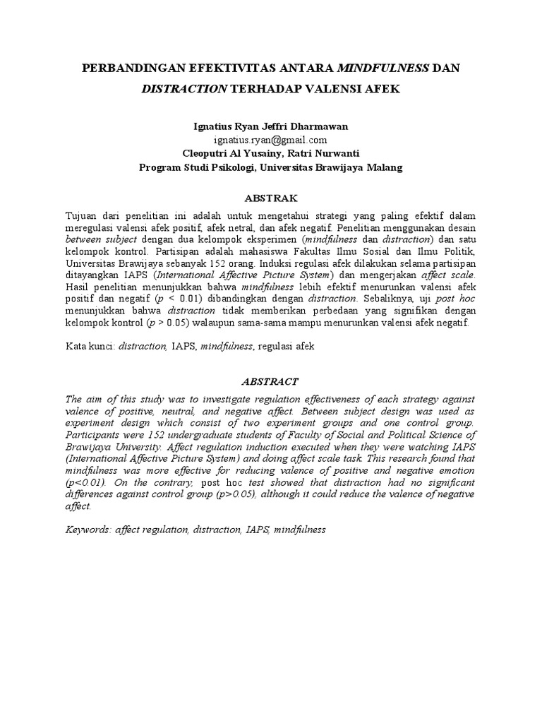 Perbandingan Efektivitas Antara Mindfulness Dan Distraction Terhadap ...