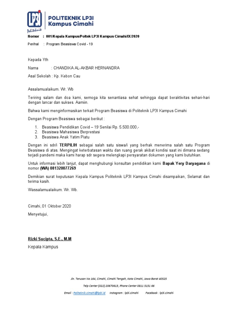 Draft Surat Program Beasiswa | PDF