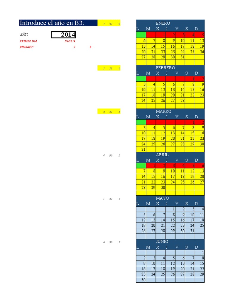 Calendario Excel v2 | PDF | Calendario | Unidades de medida