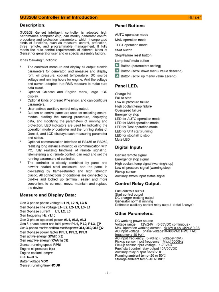 Genset Controller User Guide | PDF | Parameter (Computer Programming) | Relay
