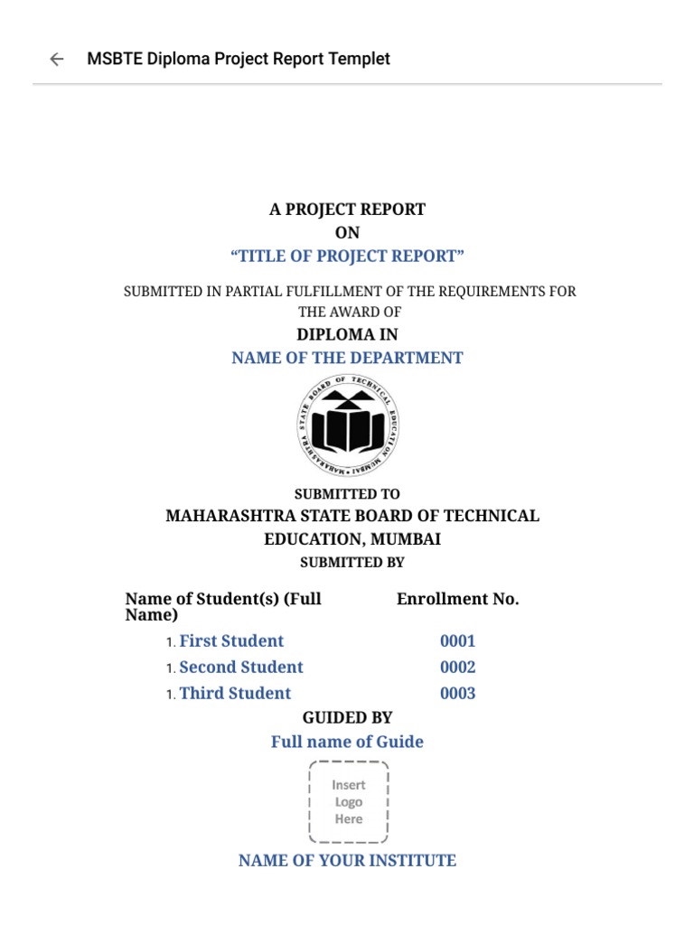 MSBTE Diploma Project Report Templet | PDF | Design | Cognition