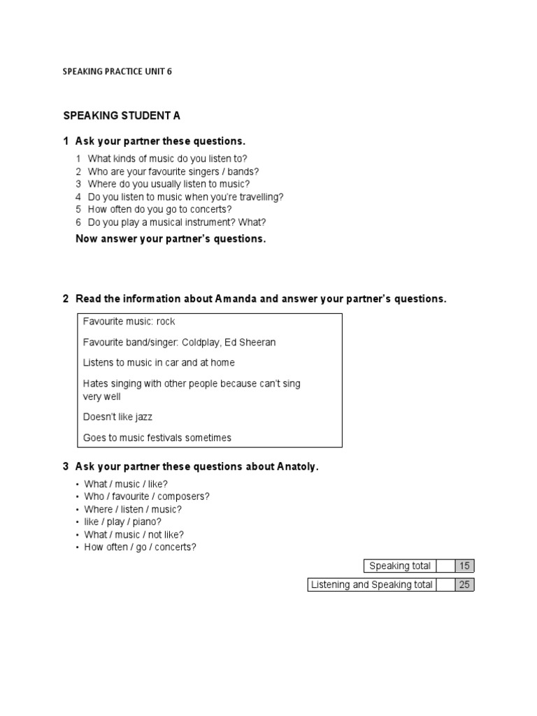 Speaking Practice Unit 6 | PDF