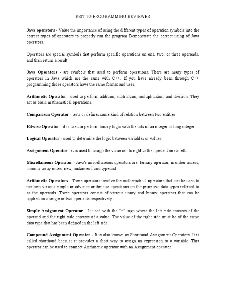 Programming 1 Reviewer | PDF | Method (Computer Programming) | Control Flow