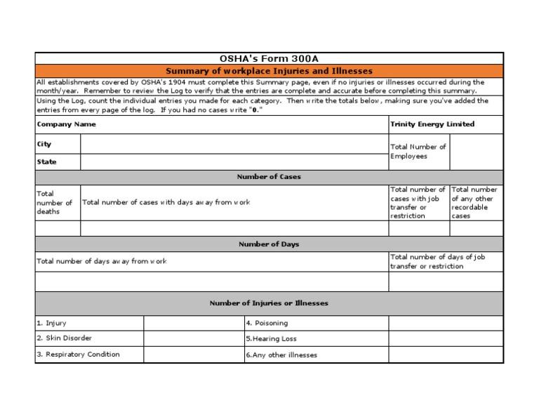 OSHA's Form 300A: Summary of Workplace Injuries and Illnesses | PDF