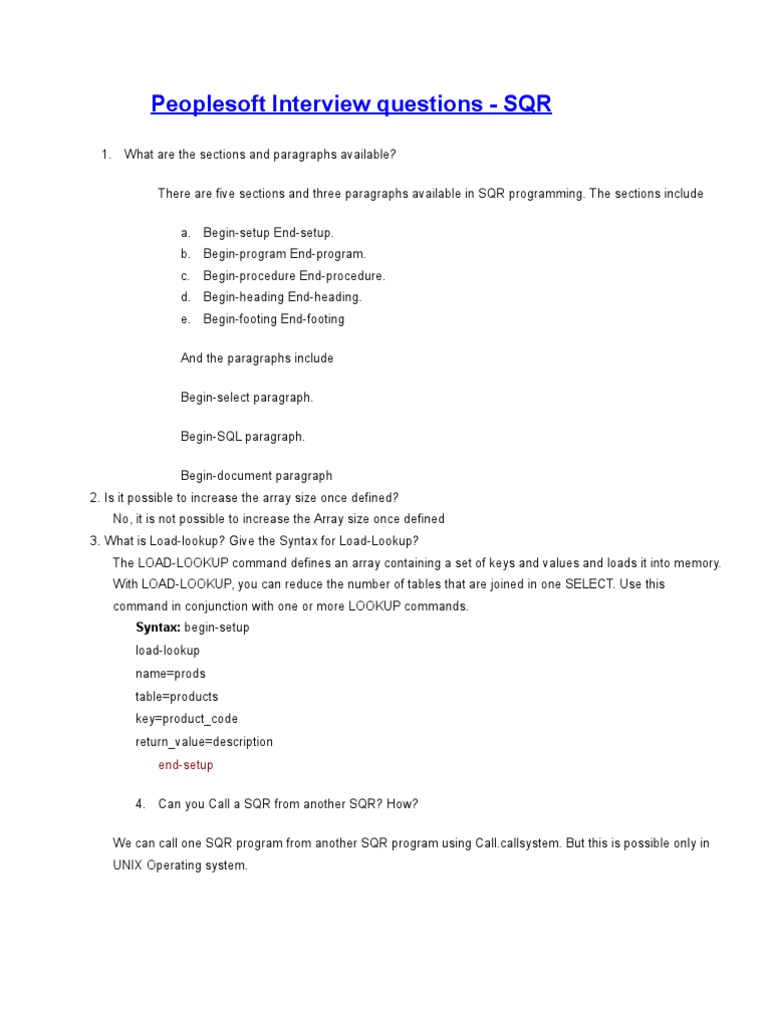 Peoplesoft Interview Questions - SQR: Syntax: Begin-Setup | PDF ...