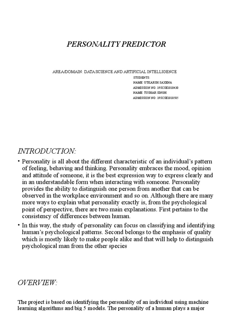 Personality Predictor: Area/Domain: Data Science and Artificial ...