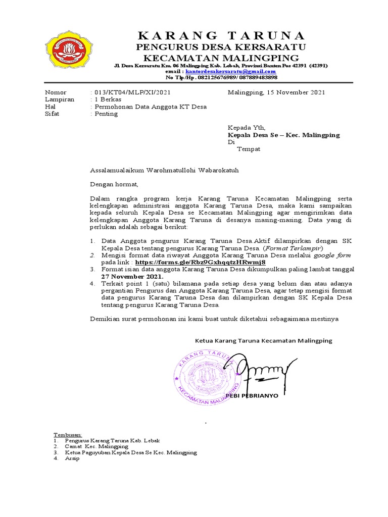 Surat Permohonan Data Anggota Pengurus KT Desa | PDF Surat Permohonan Data Anggota Pengurus KT Desa | PDF
