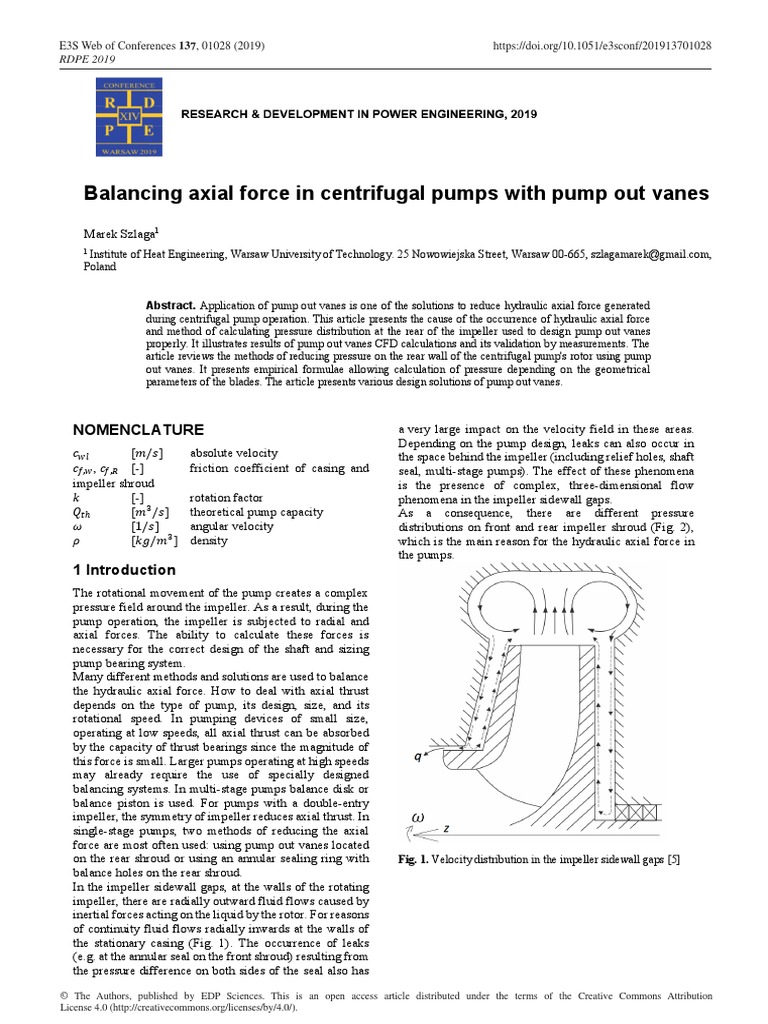 Balancing Axial Force in Centrifugal Pumps With Pump Out Vanes | PDF ...