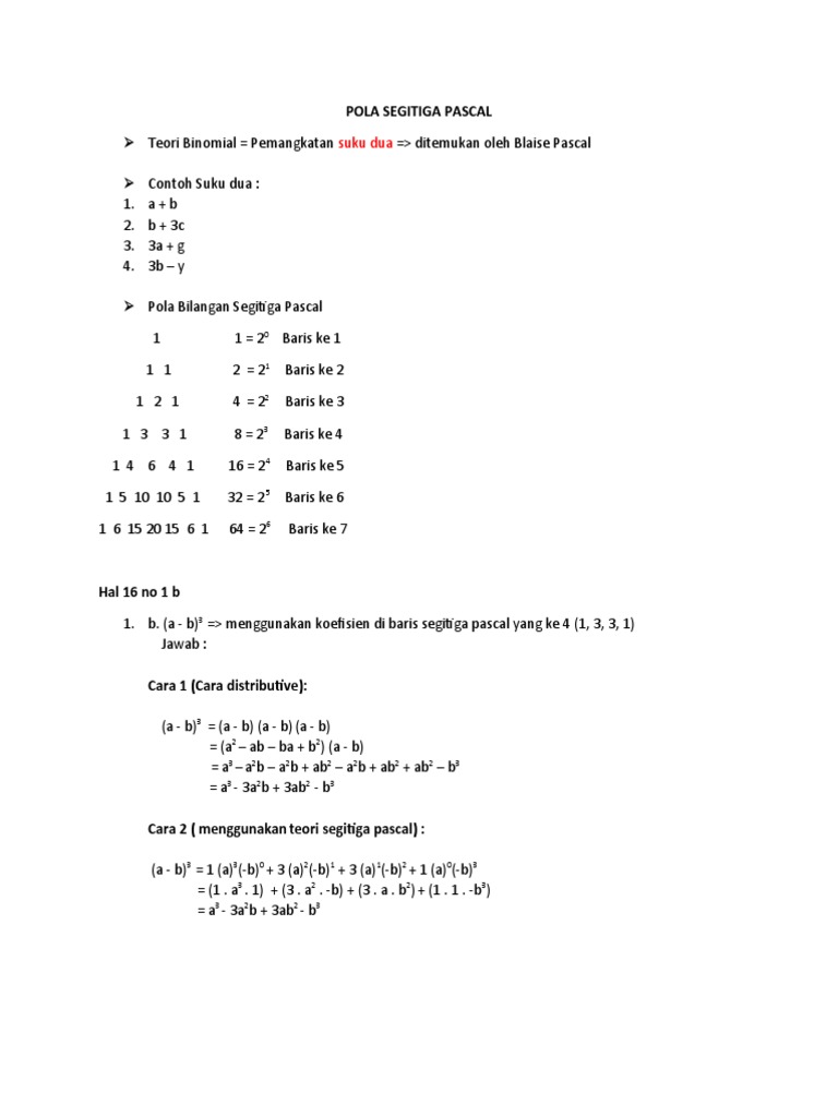 Pola Segitiga Pascal | PDF