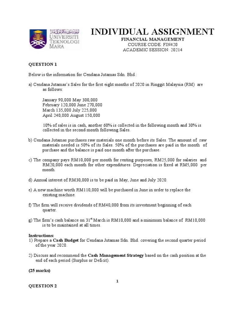 FIN420 Individual Cash Budget Assignment | PDF | Income | Dividend