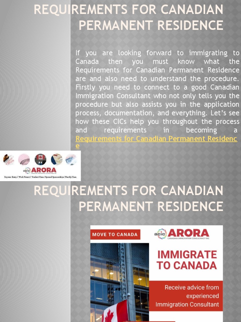 Requirements For Canadian Permanent Residence Pdf