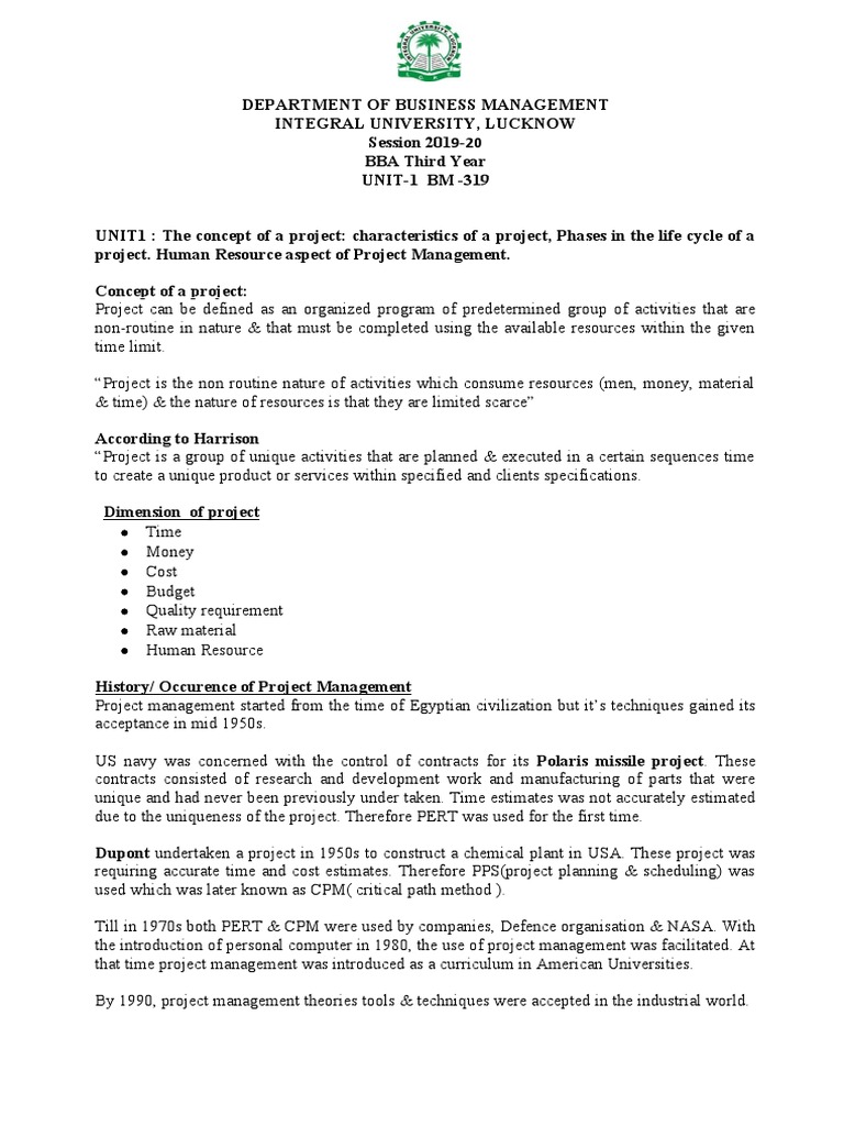 Project Management Unit 1 Ok Pdf Project Management Reliability Engineering 