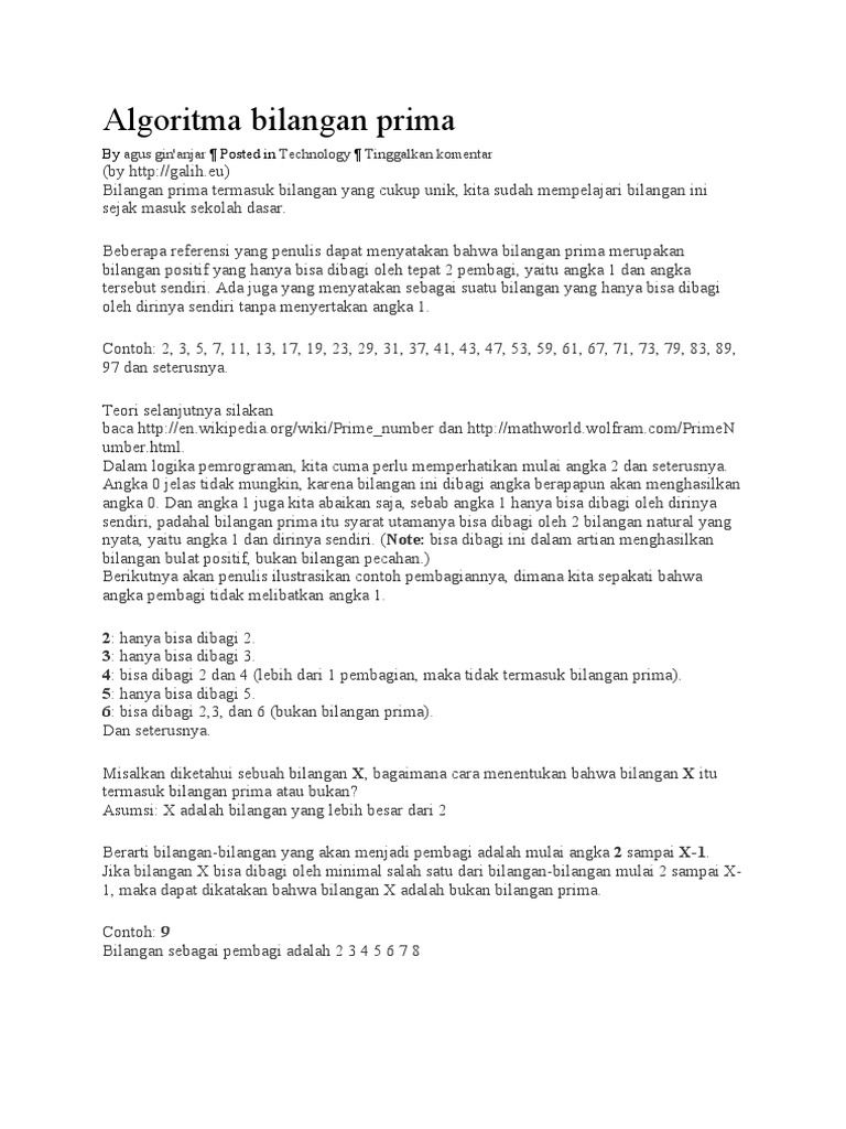 Algoritma Bilangan Prima | PDF | Metode & Bahan Ajar | Komputer