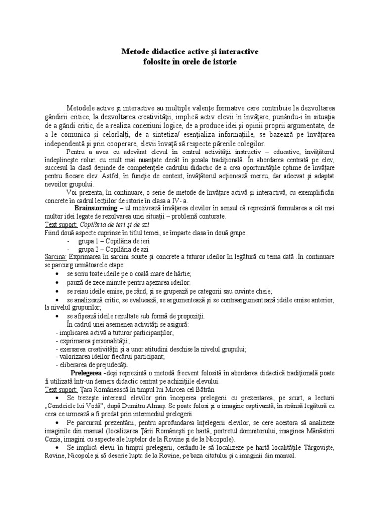 Metode Didactice Active Şi Interactive1 | PDF