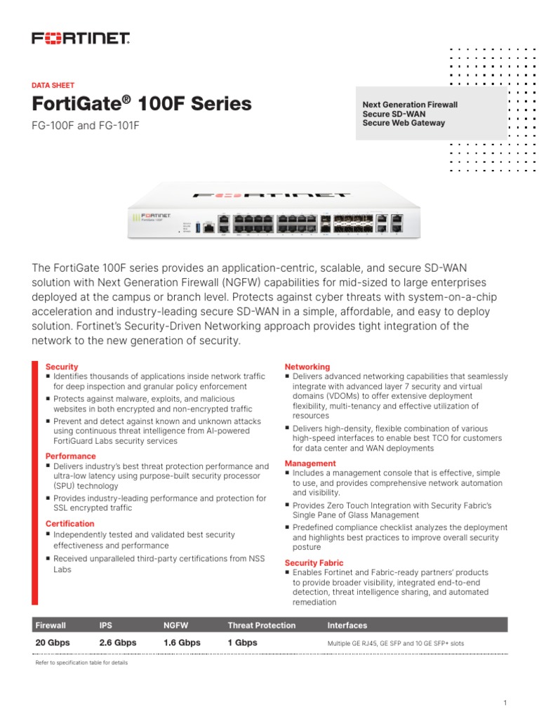 Fortigate 100F Series: Data Sheet | PDF | Computer Network | Transport ...