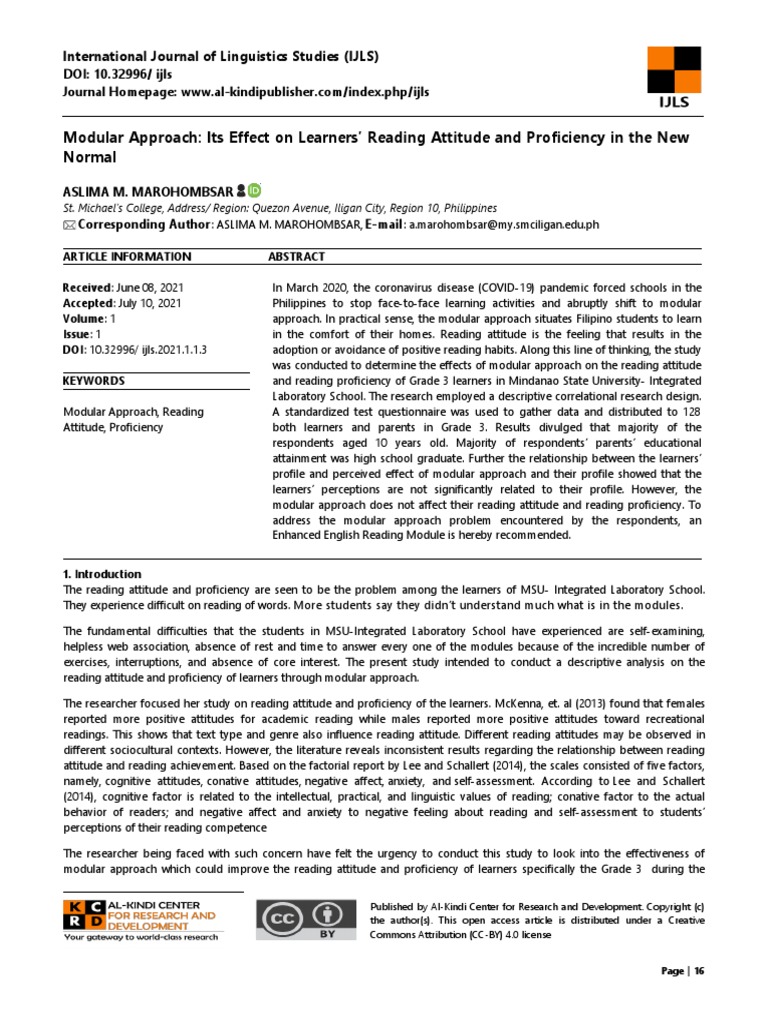 Modular Approach: Its Effect On Learners' Reading Attitude and ...