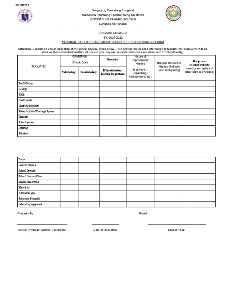 Brigada Eskwela Form 1 | PDF
