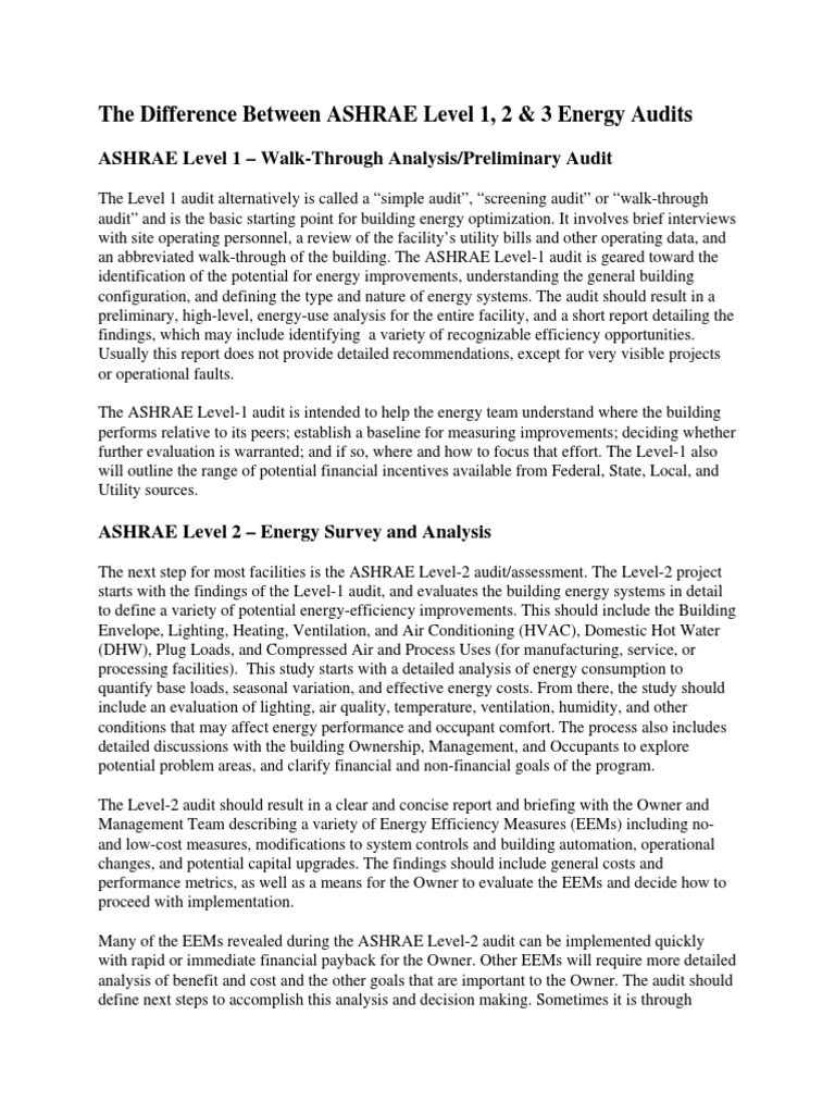 The Difference Between ASHRAE Level 1, 2 & 3 Energy Audits | PDF