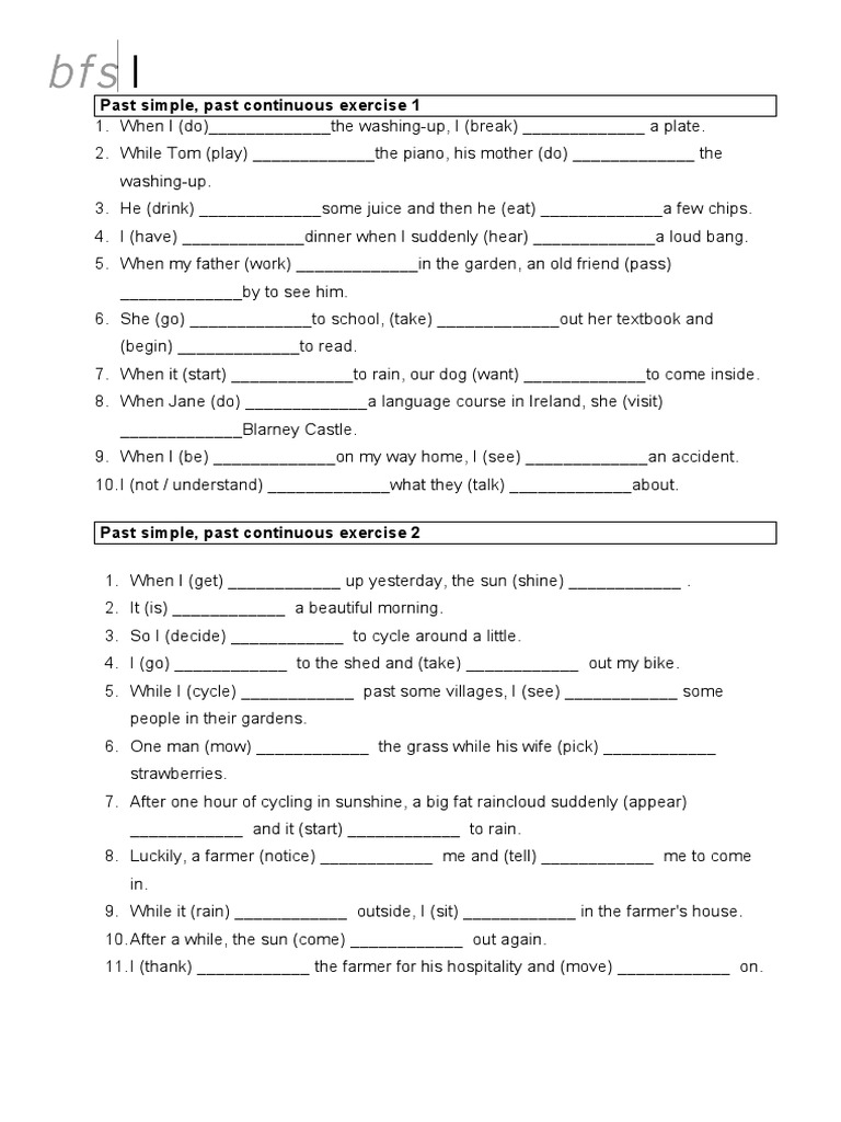 Past Simple, Past Continuous Exercise 1 | PDF