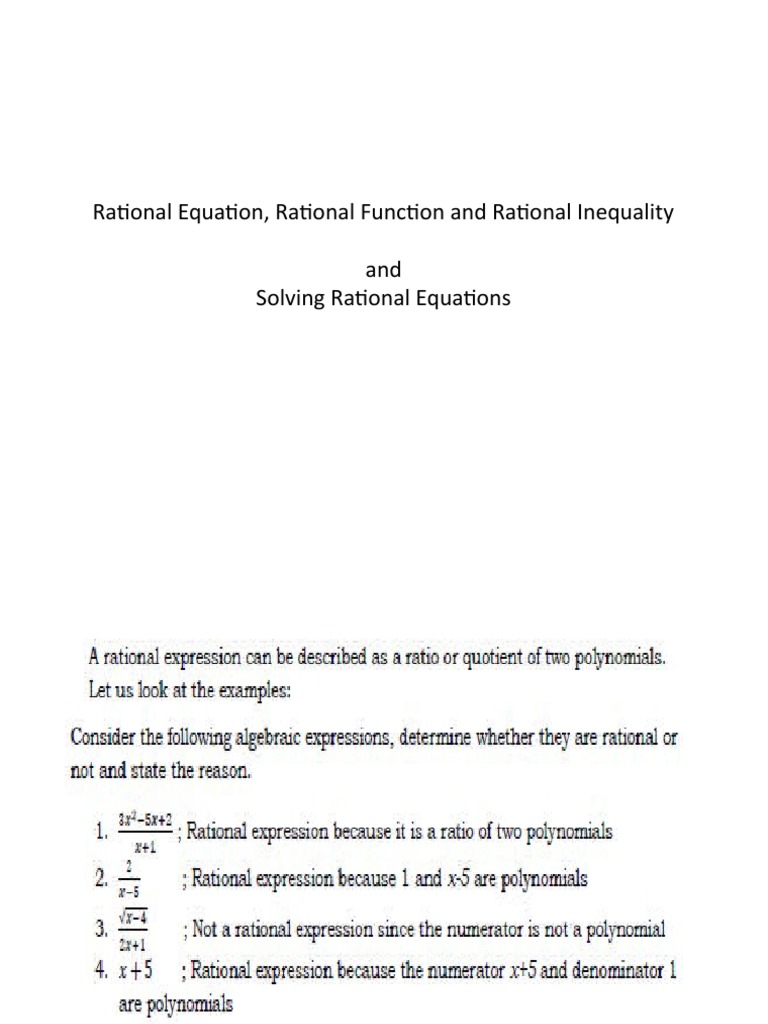Rational Equation Rational Function and Rational Inequality | PDF ...