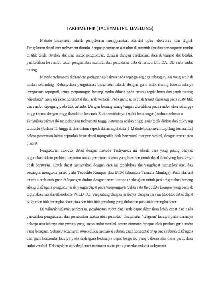 Metode Tachymetri untuk Pengukuran Detail | PDF