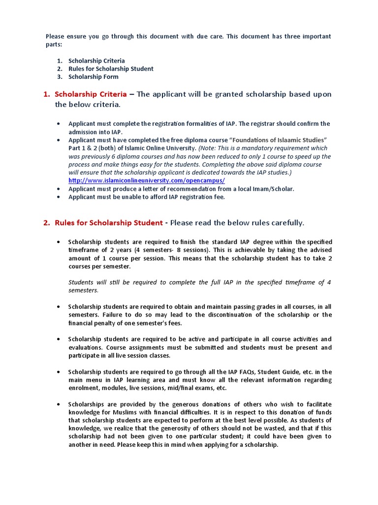 Scholarship Criteria, Rules and Application Form-IAP | PDF | Academic ...