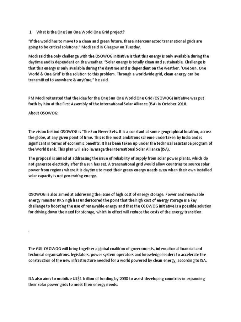 What Is The One Sun One World One Grid Project | PDF | Solar Power ...