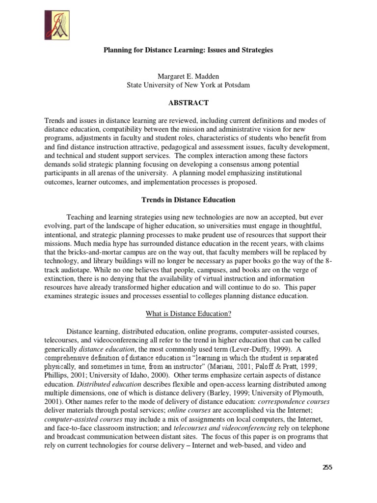 1078 Planning For Distance Learning Issues and Strategies | PDF ...