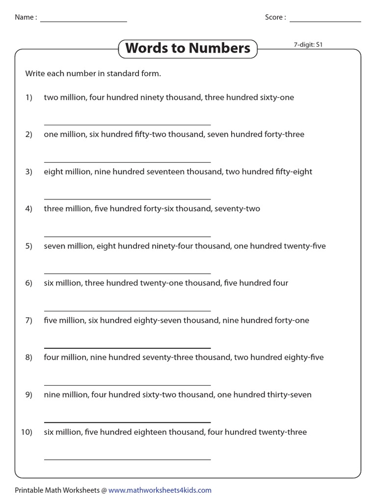 Converting Numbers Written in Words to Standard Numerical Form | PDF