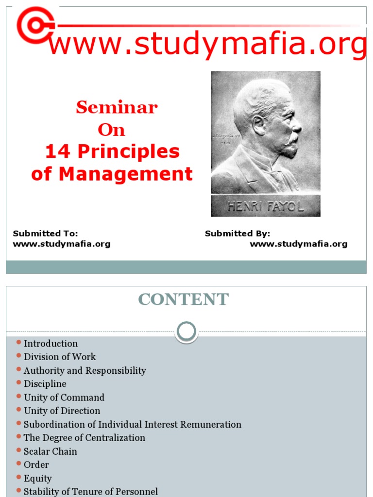 Seminar On 14 Principles of Management: Submitted To: Submitted by ...