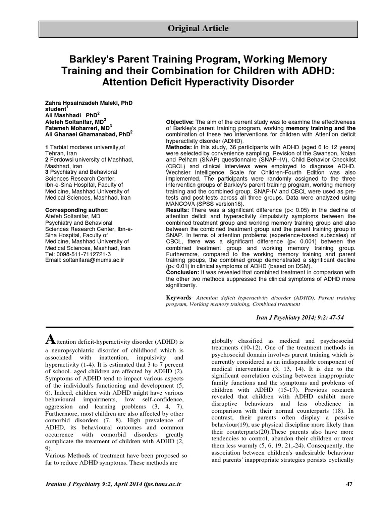 J - Barkley PTP, Working Memory On ADHD | PDF | Attention Deficit ...