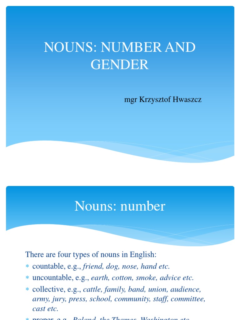 Nouns - Number and Gender | PDF | Plural | Grammatical Gender