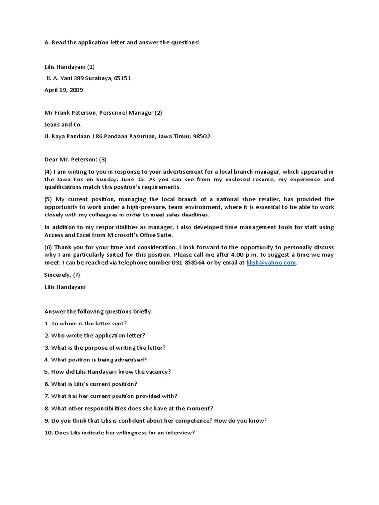 Application Letter and Questions Guide | PDF | Communication