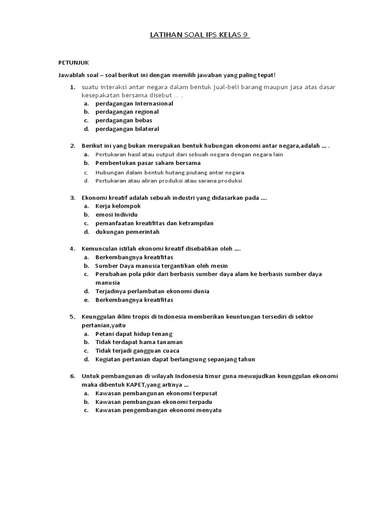Latihan Soal Ips Kelas 9 | PDF