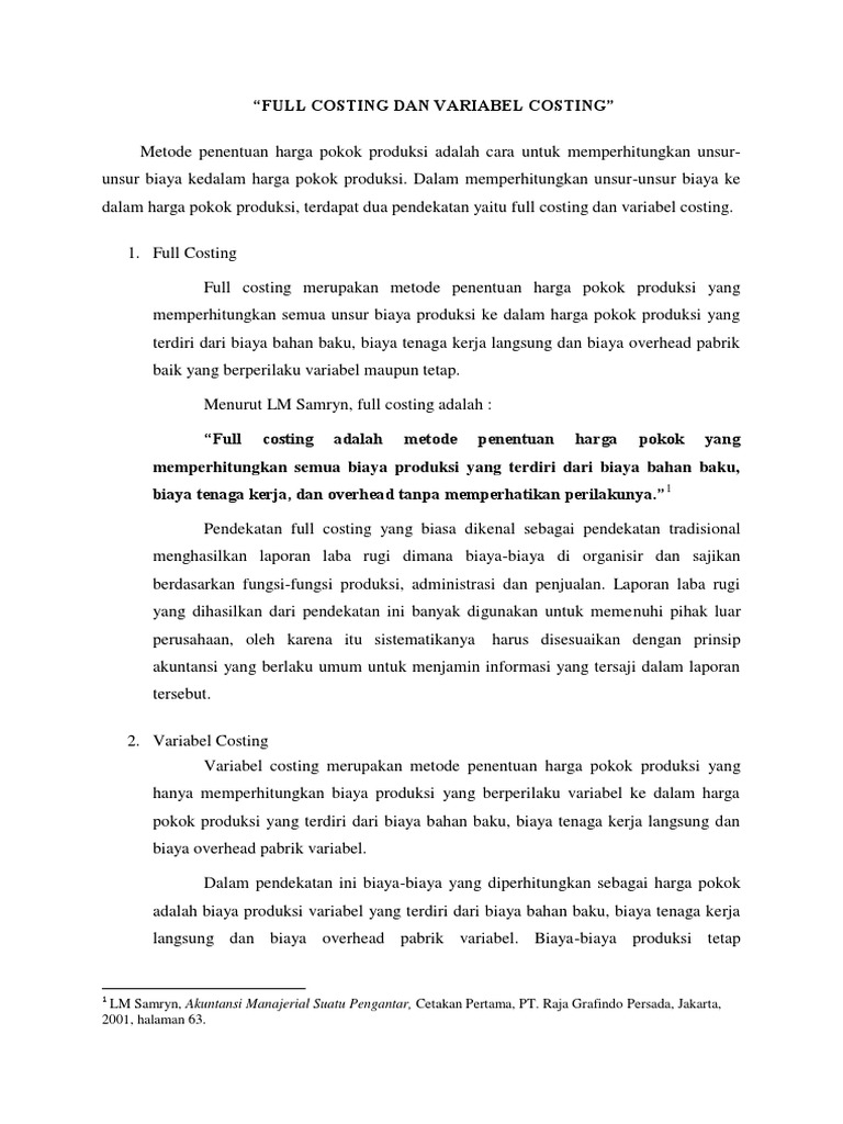 Full Costing Dan Variabel Costing | PDF