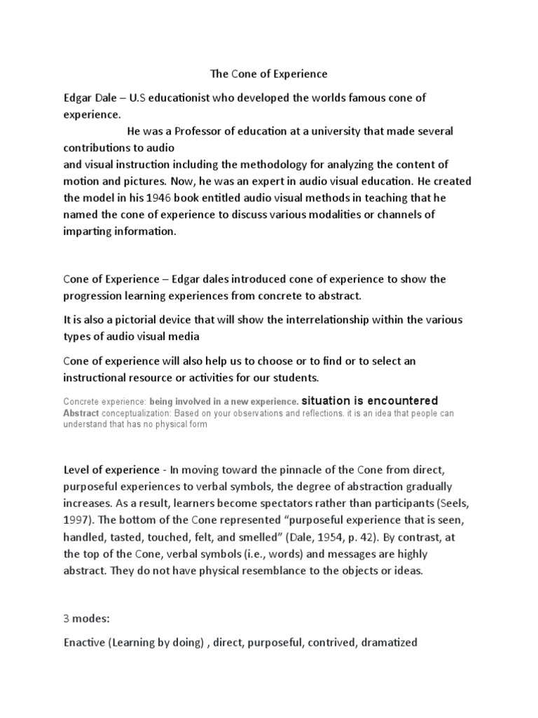 Edgar Dale's Cone of Experience: A Model for Classifying Learning ...