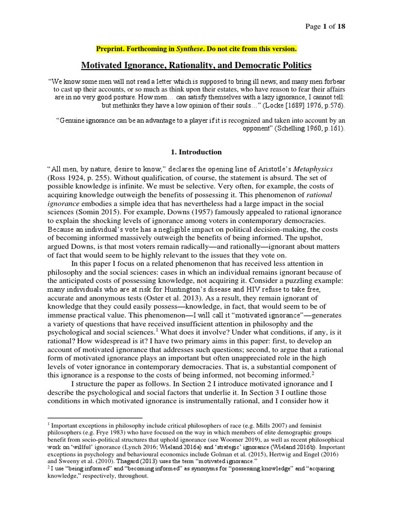 Motivated Ignorance Rationality and Demo | PDF | Rationality | Epistemology