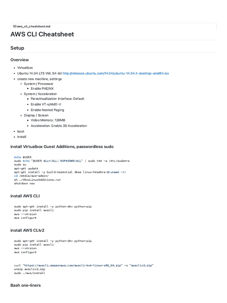 AWS CLI Cheatsheet: Setup | PDF | User (Computing) | Sudo