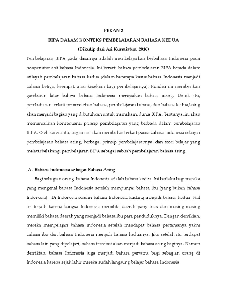 Bipa Dalam Konteks Pembelajaran Bahasa Kedua | PDF