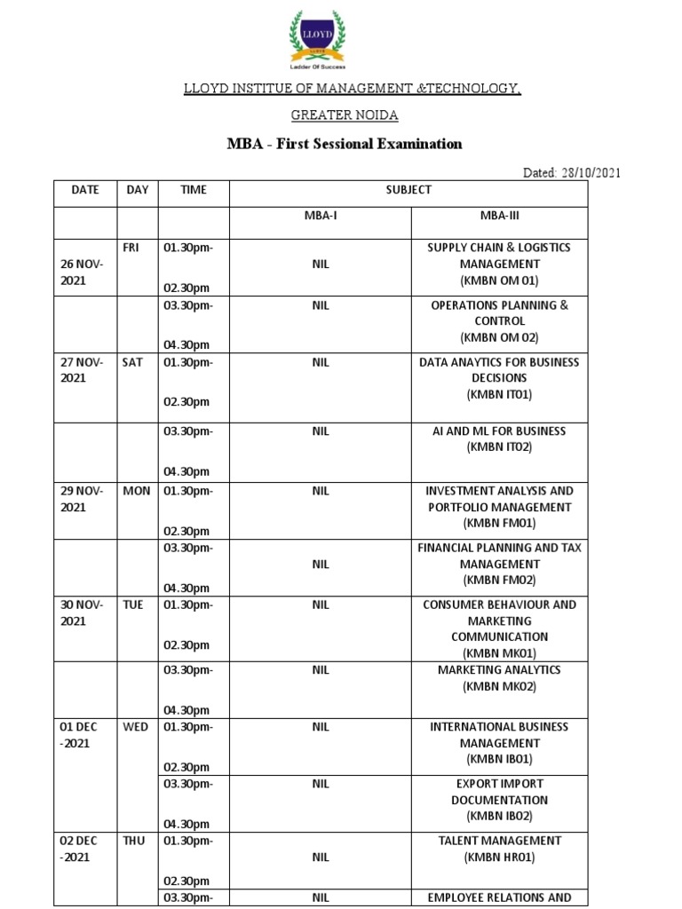 Mba Updated Date Sheet-1 | PDF | Analytics | Business