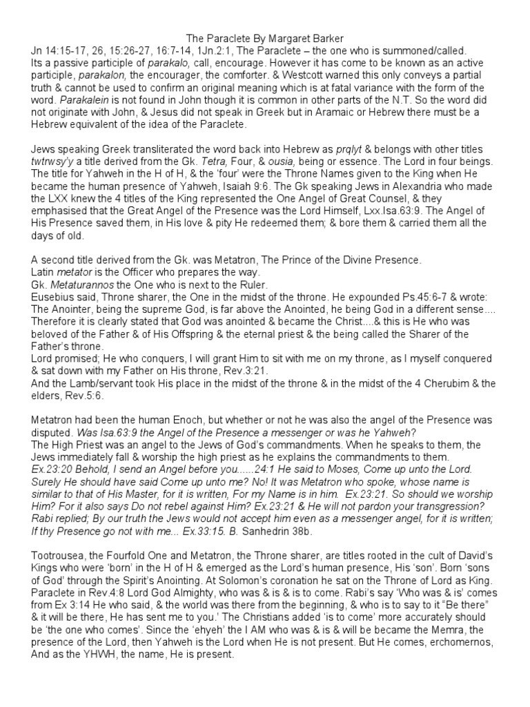 Concise of The Paraclete in John's Gospel by Margaret Barker | PDF ...