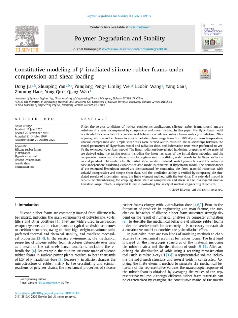 Constitutive Modeling of Γ-irradiated Silicone Rubber Foams Under ...
