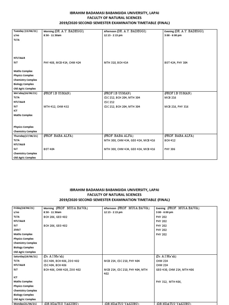 2019-2020 Second Semester Final Exam Timetable | PDF | Natural Sciences ...
